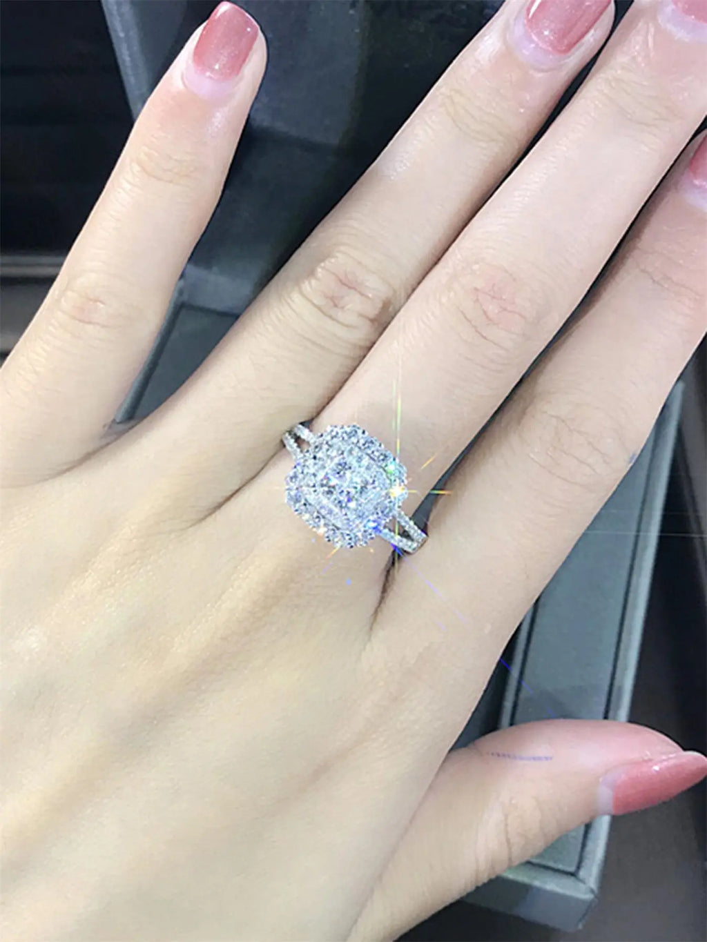 S925 Sterling Silver Square Rhinestone Pavé Ring | YourStyle ...