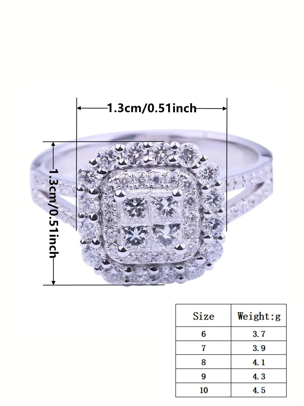 S925 Sterling Silver Square Rhinestone Pavé Ring | YourStyle ...